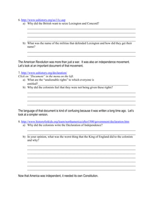 American Revolution Webquest | PDF