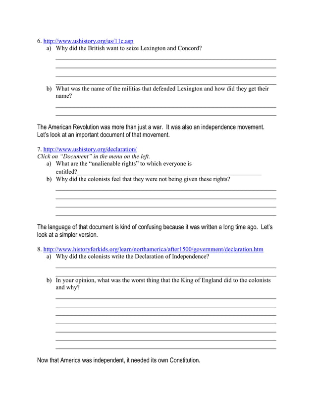 American Revolution Webquest | PDF