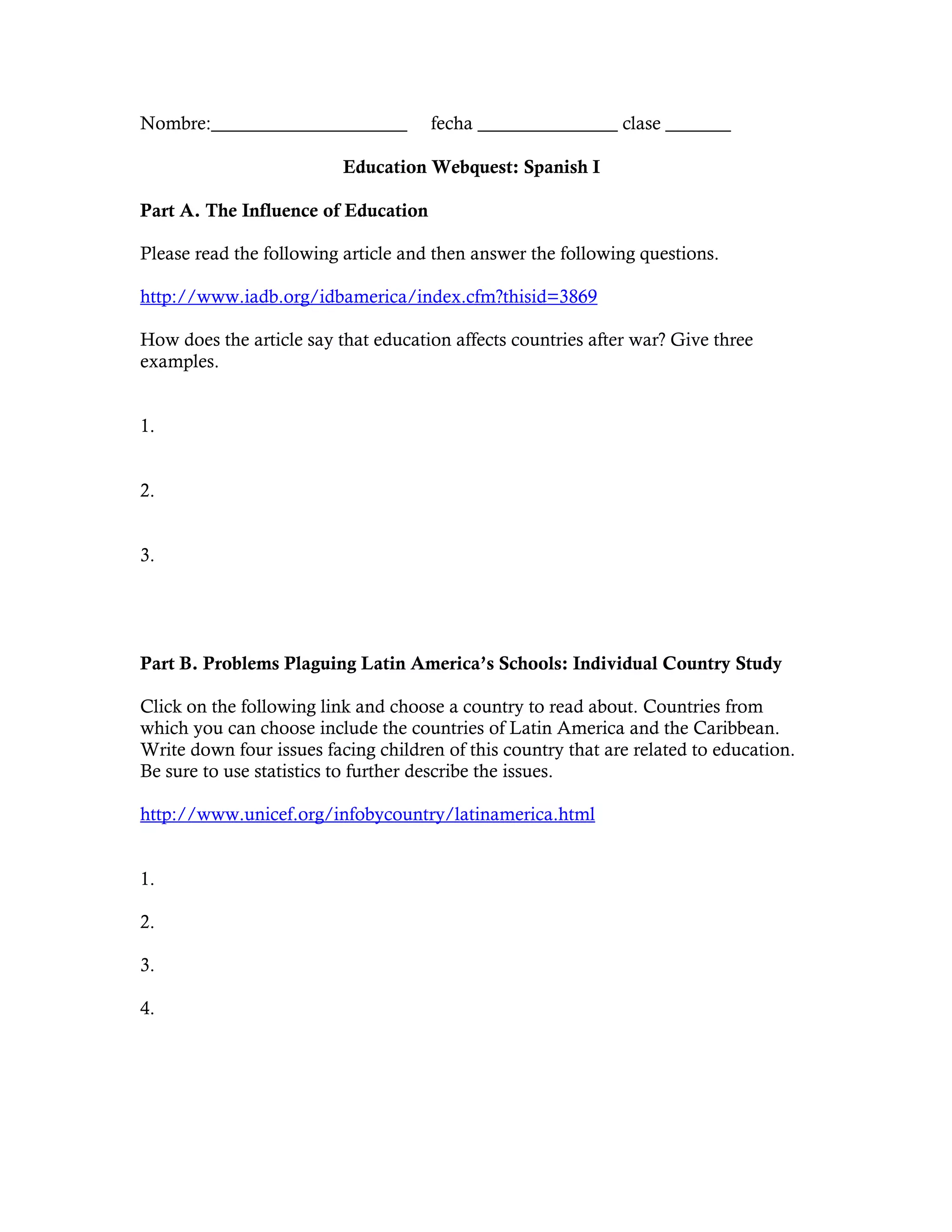 Spanish Webquest on Education | PDF