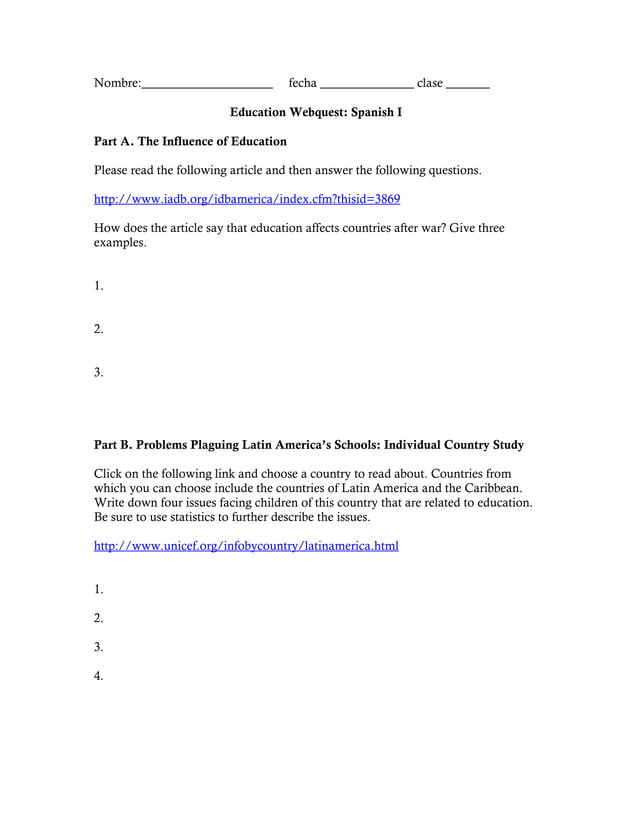 Spanish Webquest on Education | PDF