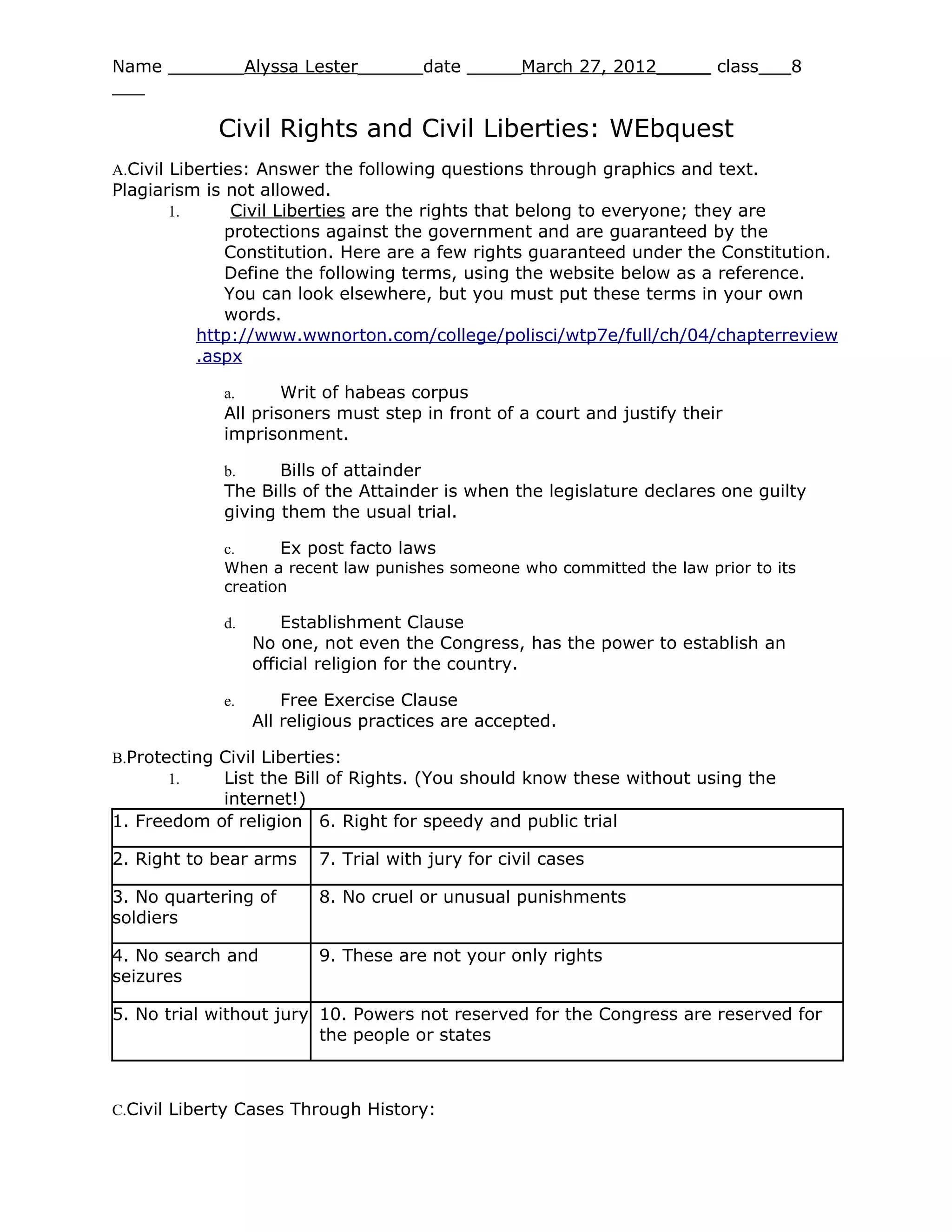 Civil Liberties Webquest | DOC