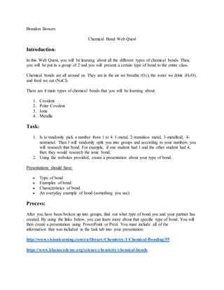 Chemical Bond Web Quest | DOCX | Chemistry | Science