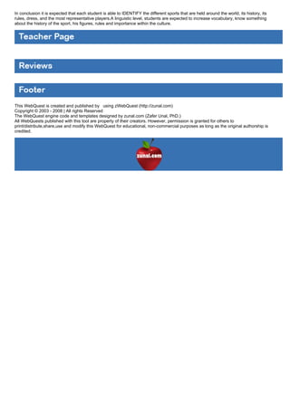 Playing Sports Webquest | PDF