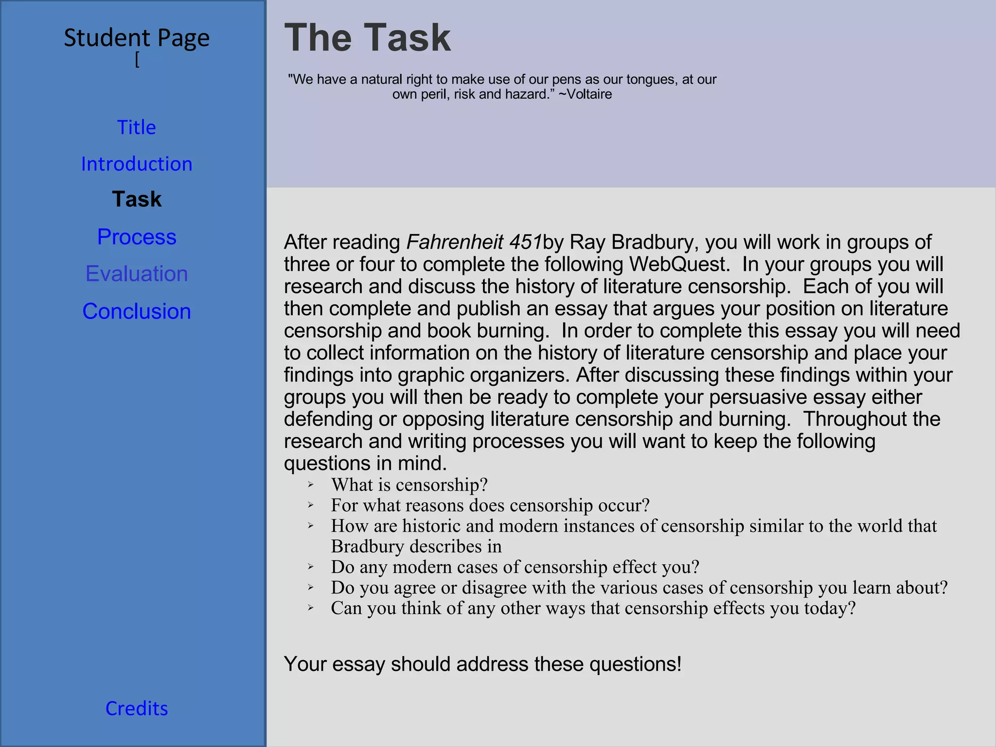 Fahrenheit 451 WebQuest | PPT