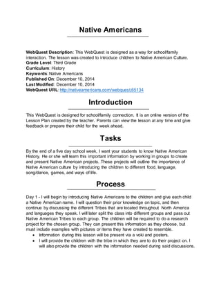 Web quest native americans | PDF