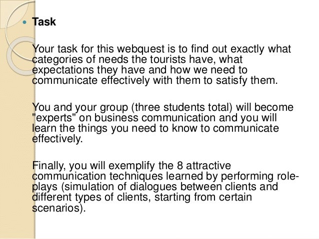 Business communication in tourism - webquest