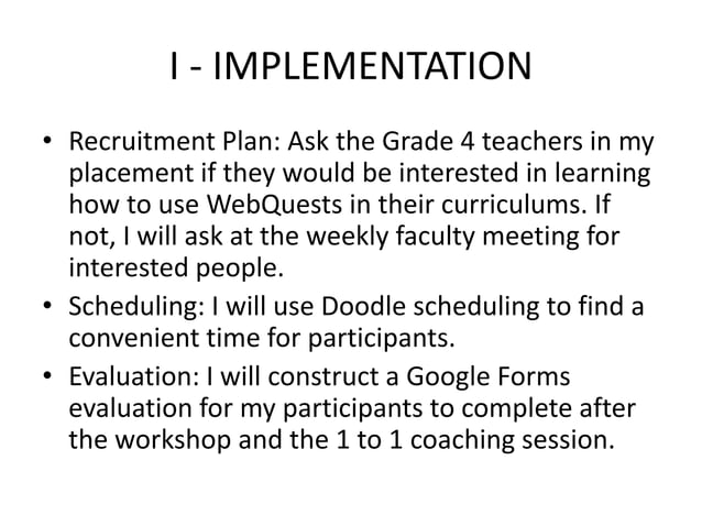 ADDIE PD Plan for WebQuest Workshop | PPT