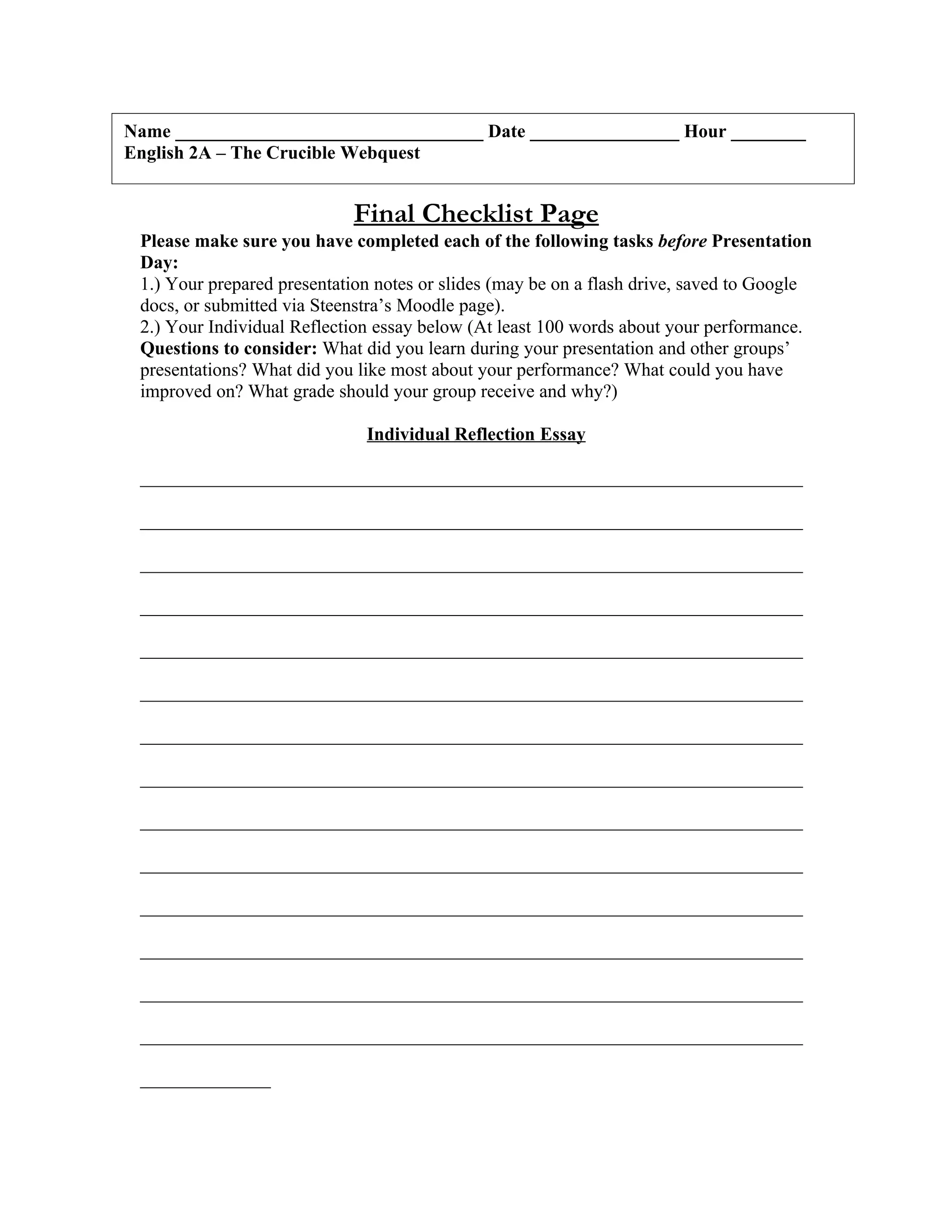 Webquest assignment packet | DOC