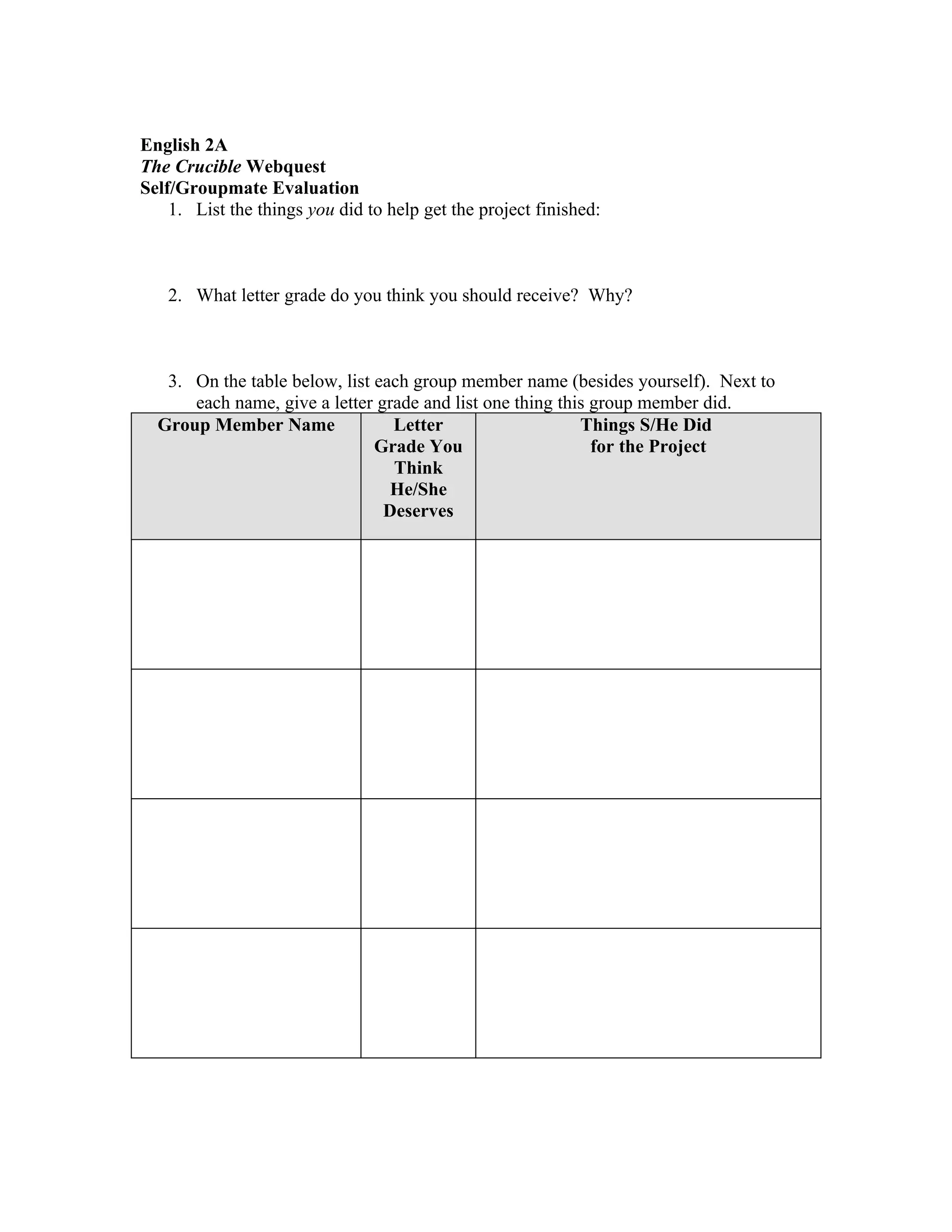 Webquest assignment packet | DOC