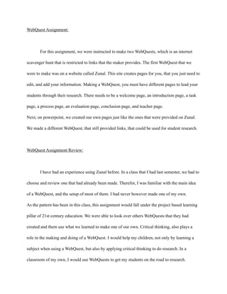 WebQuest Assignment Review | PDF | Homework and Study | Education