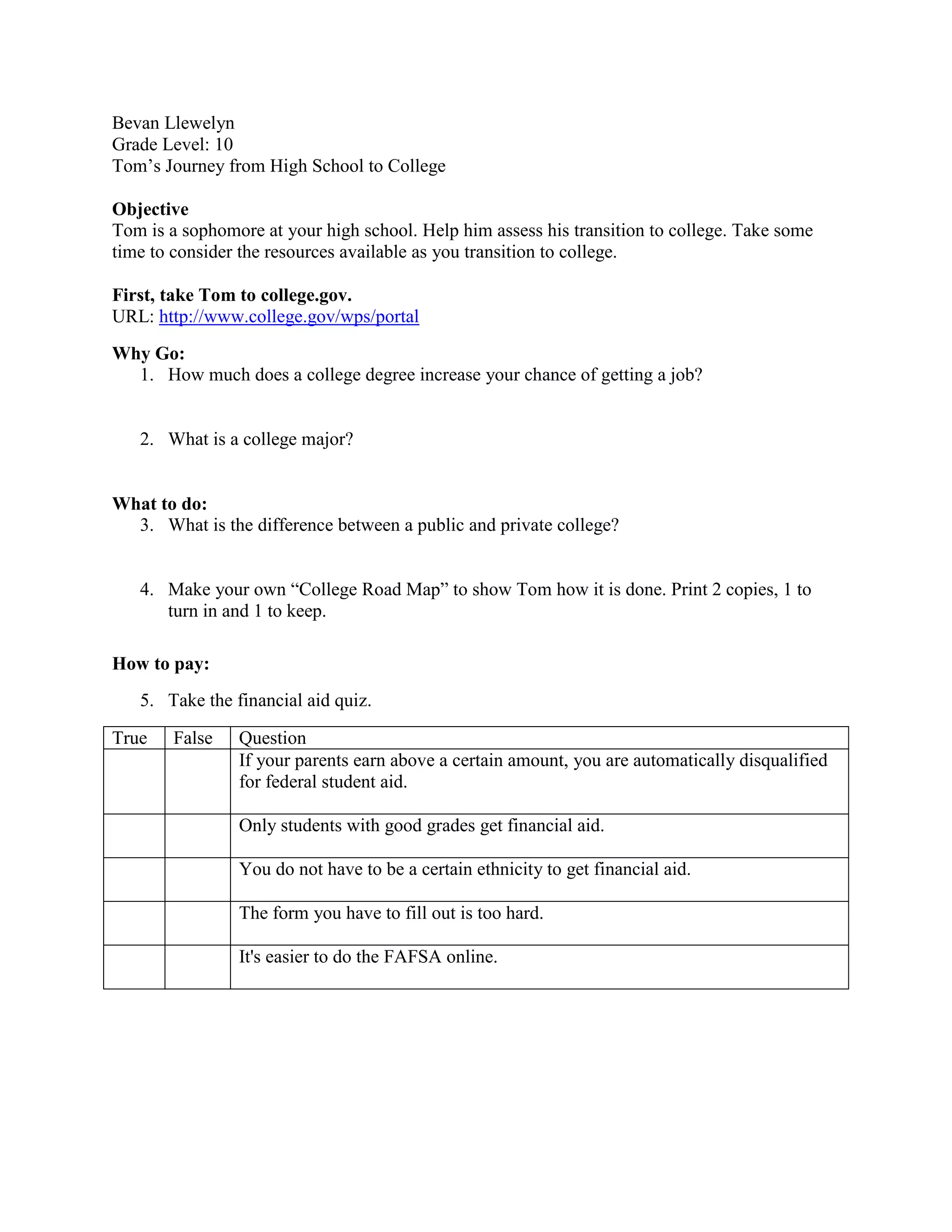 Webquest college | DOCX | Student Financial Aid | Financial Assistance