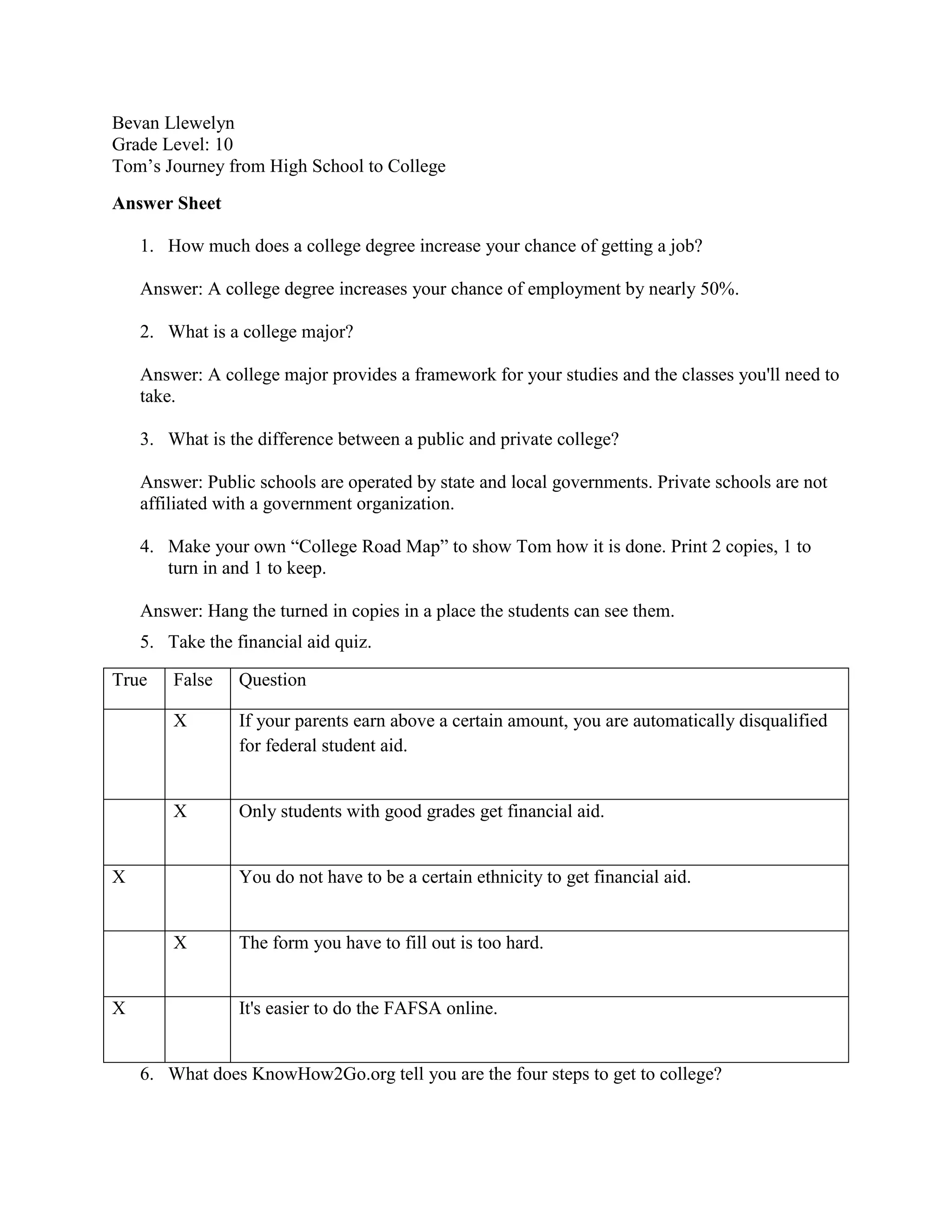 Webquest college answer sheet | DOCX