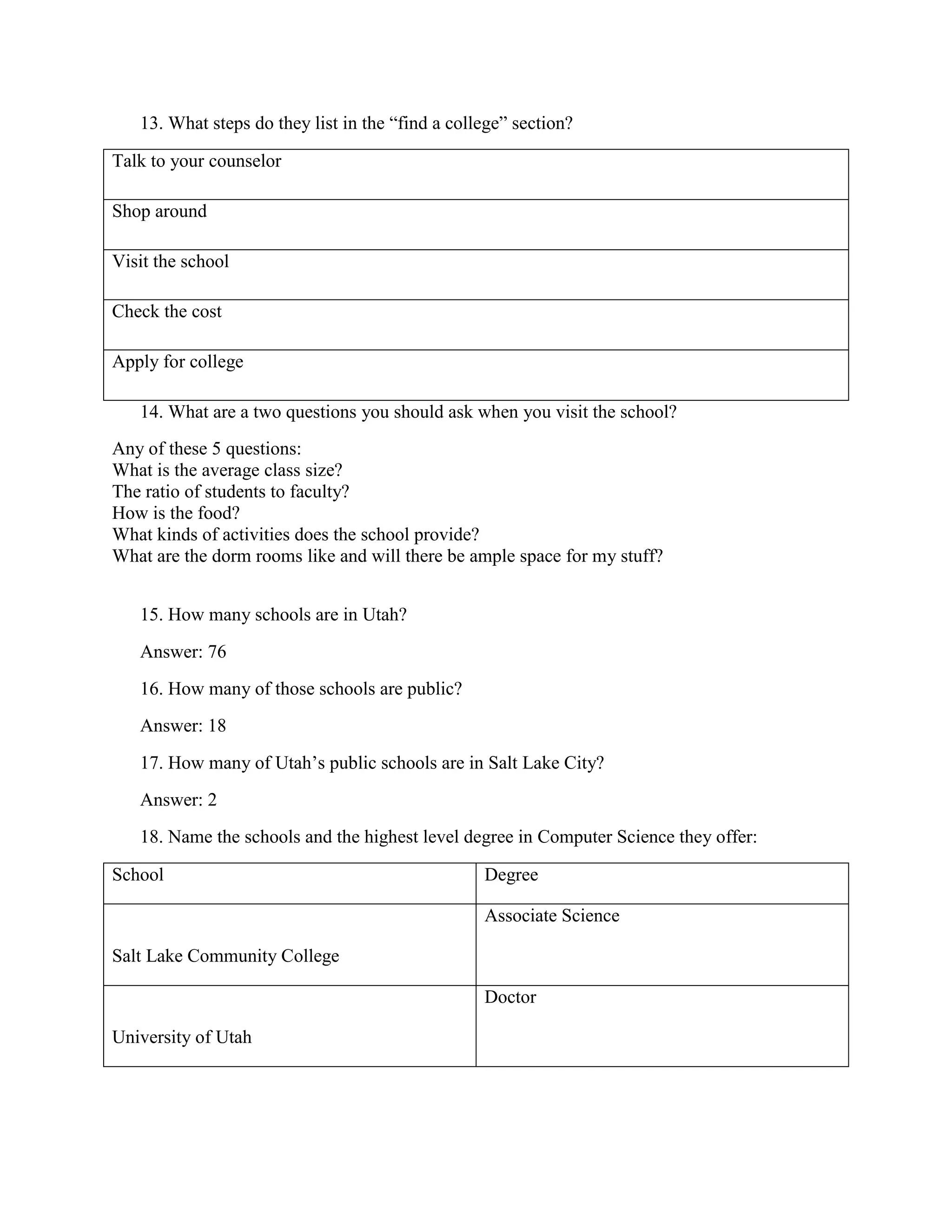 Webquest college answer sheet | DOCX