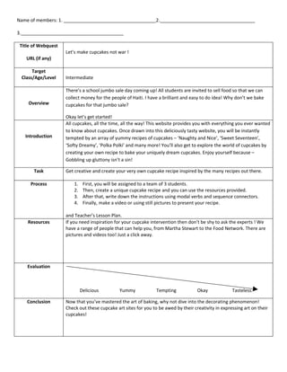Webquest Form - sample | DOC | Desserts and Baking | Food & Drink