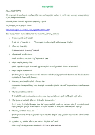 Webquest Importance Of English | DOC