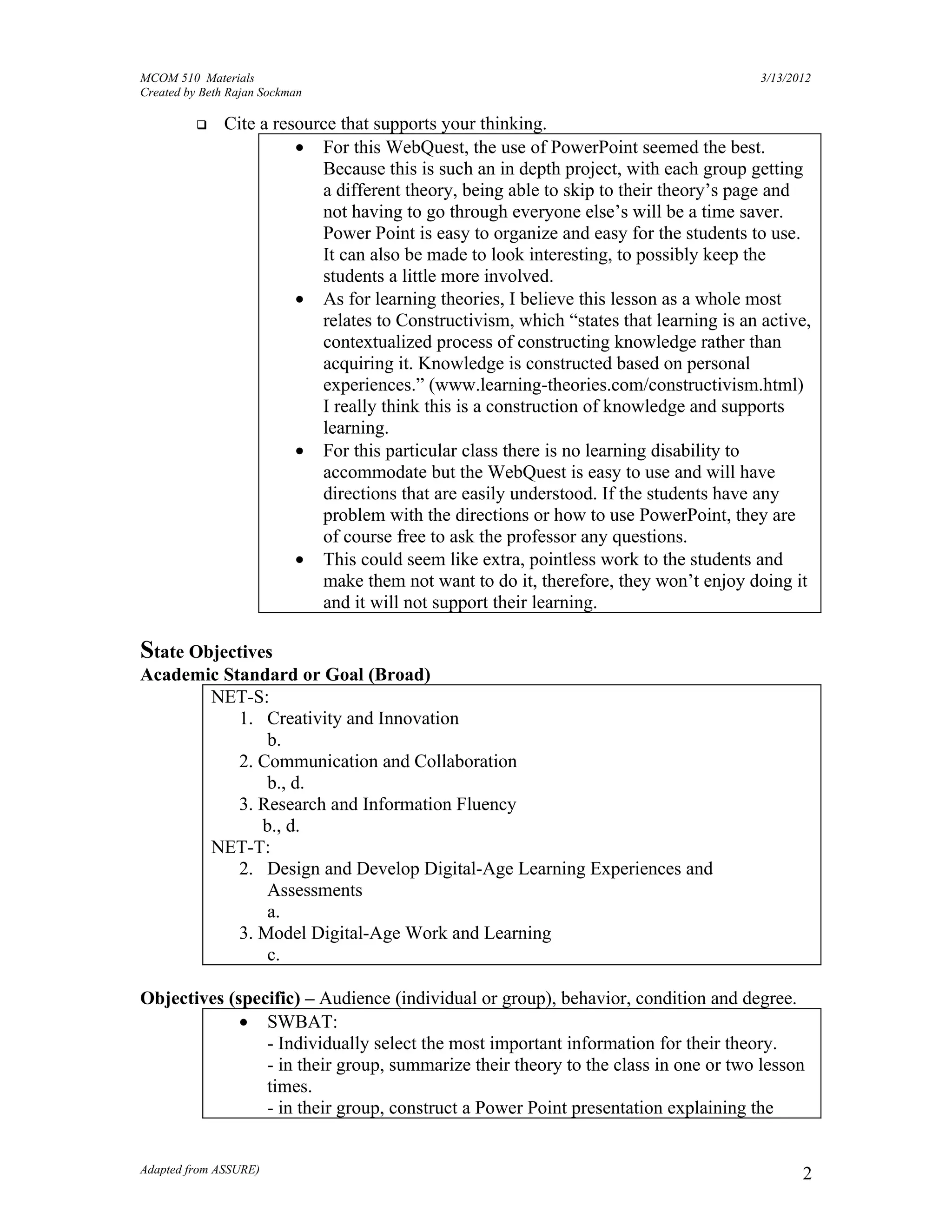 WebQuest Lesson Plan | DOC
