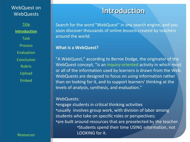 Webquest on webquests for ed | PPT | Free Download