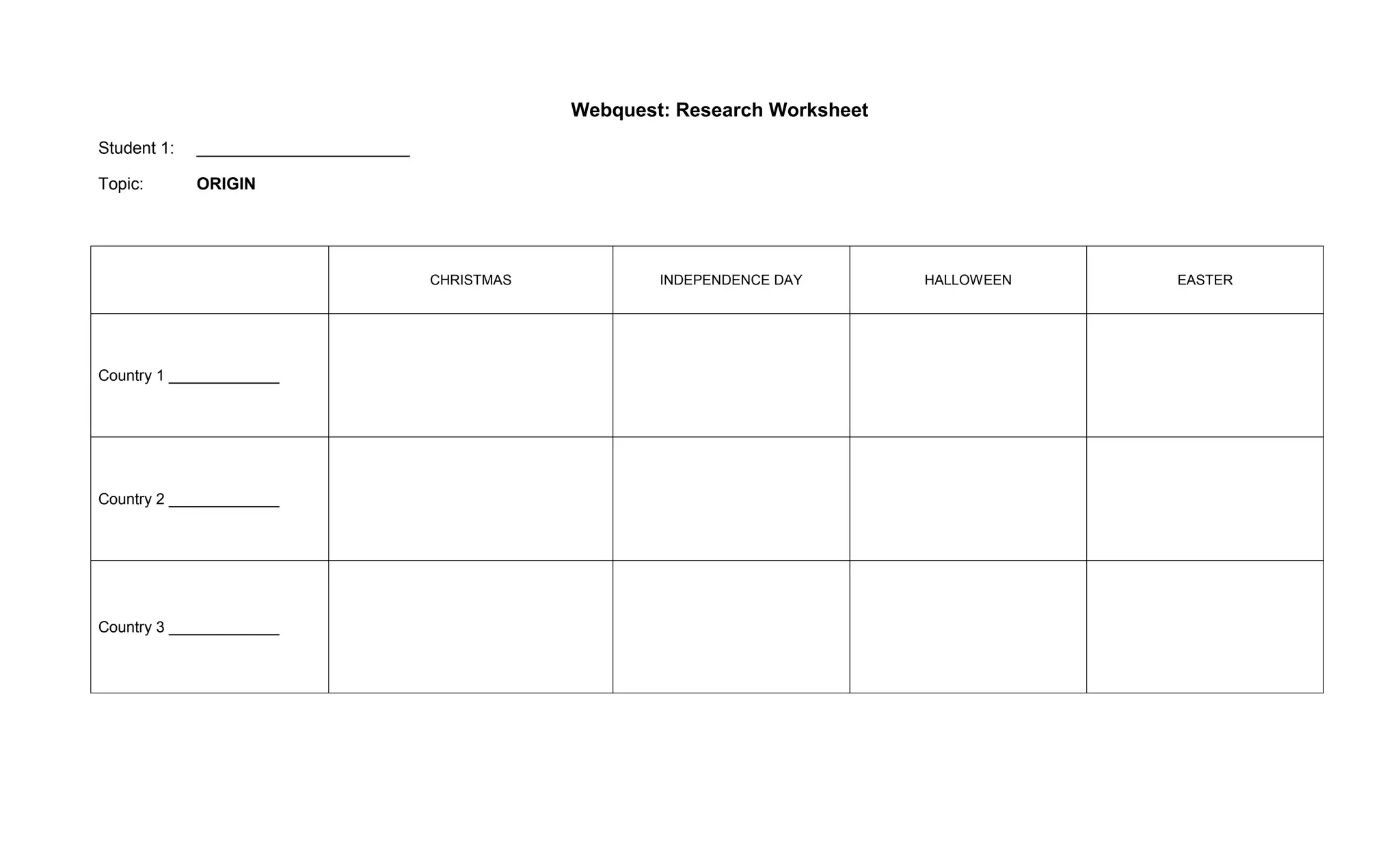 Webquest celebrations research worksheet | PDF