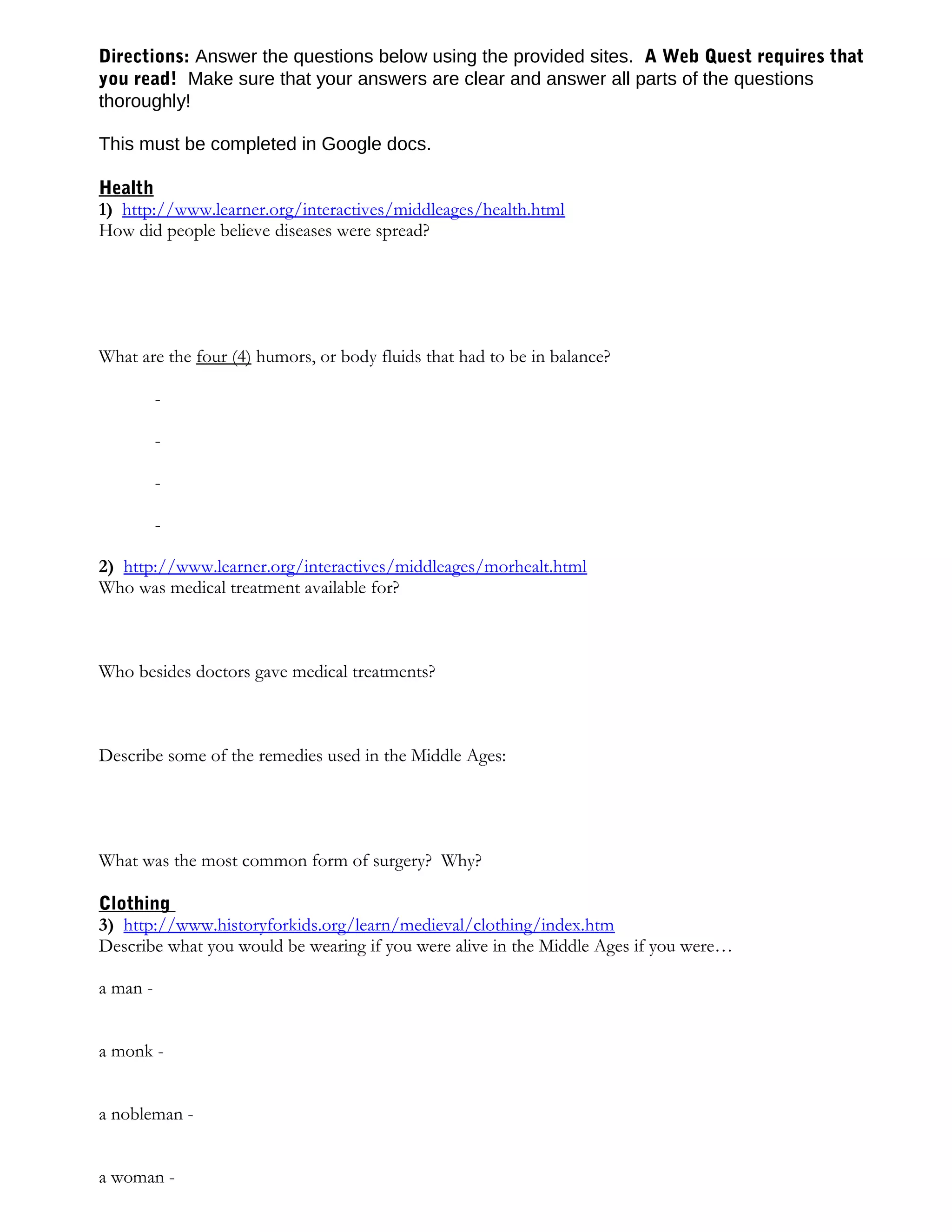 Webquest the middle_ages_2015 | DOC