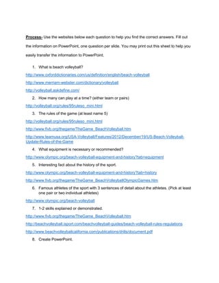 Webquest word document | DOCX | Volleyball | Sports