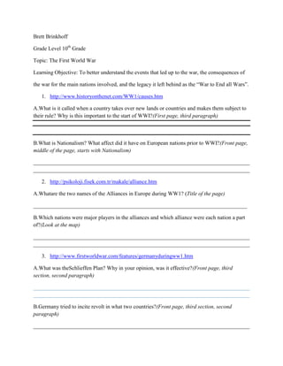 Webquest ww1 | DOCX