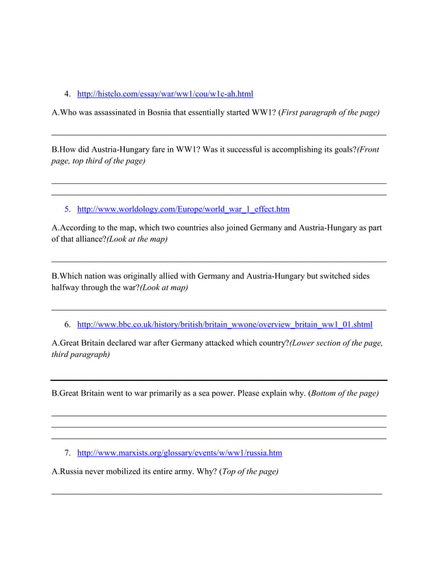 Webquest ww1 | PDF