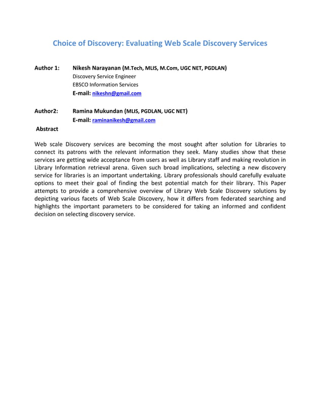 Evaluation of Web Scale Discovery Services | PDF