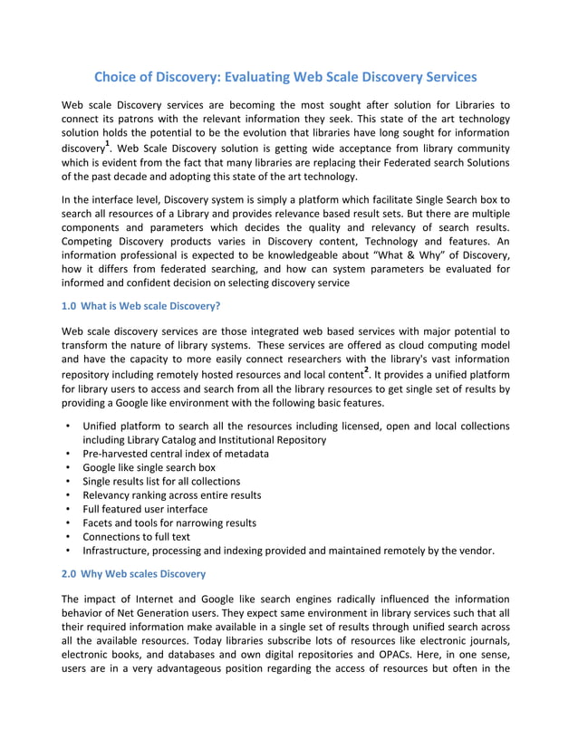 Evaluation of Web Scale Discovery Services | PDF