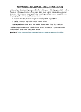 Web Scraping vs WebCrawling Key Differences | PPTX