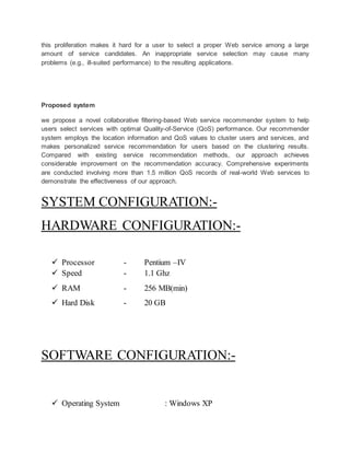 IEEE 2014 JAVA SERVICE COMPUTING PROJECTS Web service recommendation via exploiting location and ...