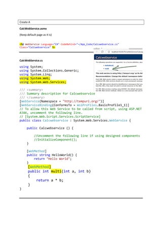 ASP.NET 2010, WebServices Full Example for BCA Students | PDF