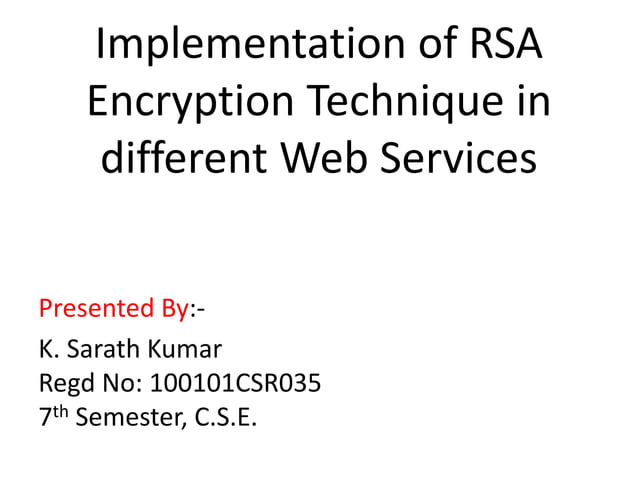 Using RSA Algorithm in Web Services | PPTX