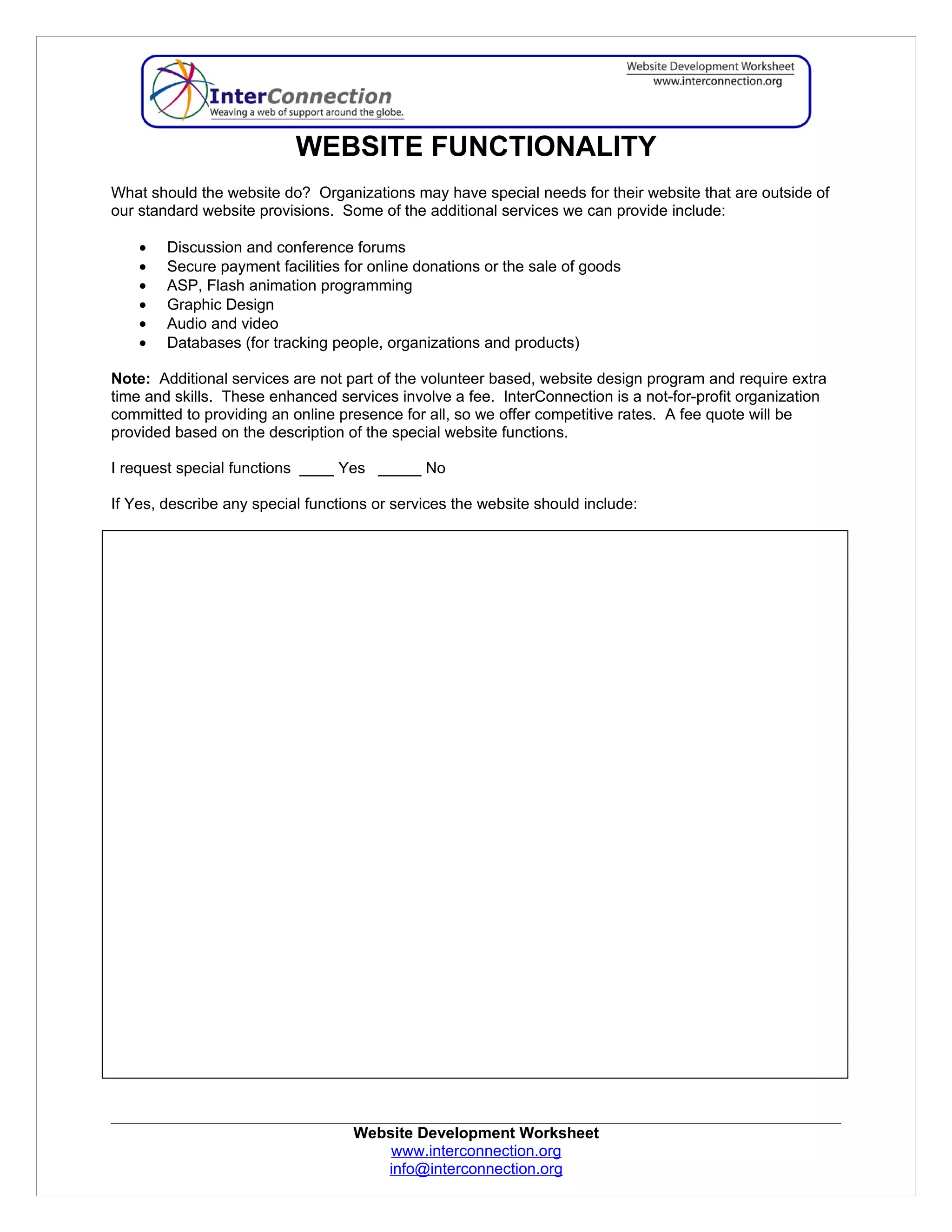 Website Development Worksheet | DOC