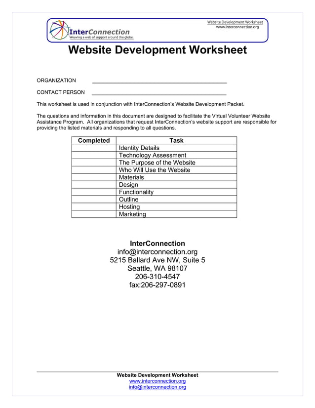 Website Development Worksheet