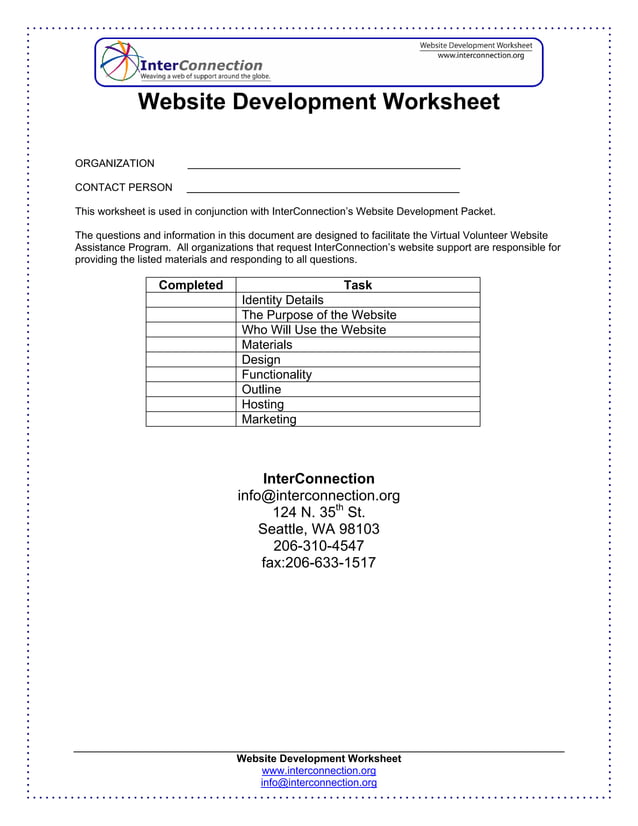 Website Development Worksheet | PDF | Web Development | Internet