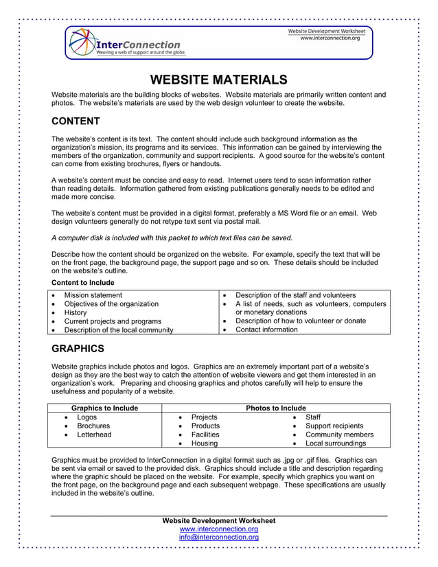 Website Development Worksheet | PDF | Web Development | Internet