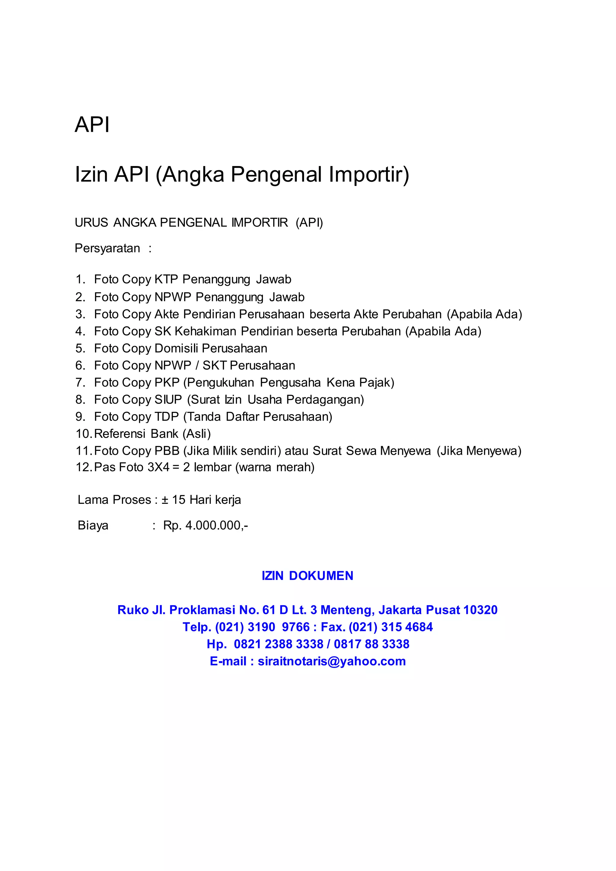 Urus Izin PT, CV, UD, SIUP, TDP, KADIN, SIUJPT, IT, IUP, API, NIK, NPIK, dll | PDF