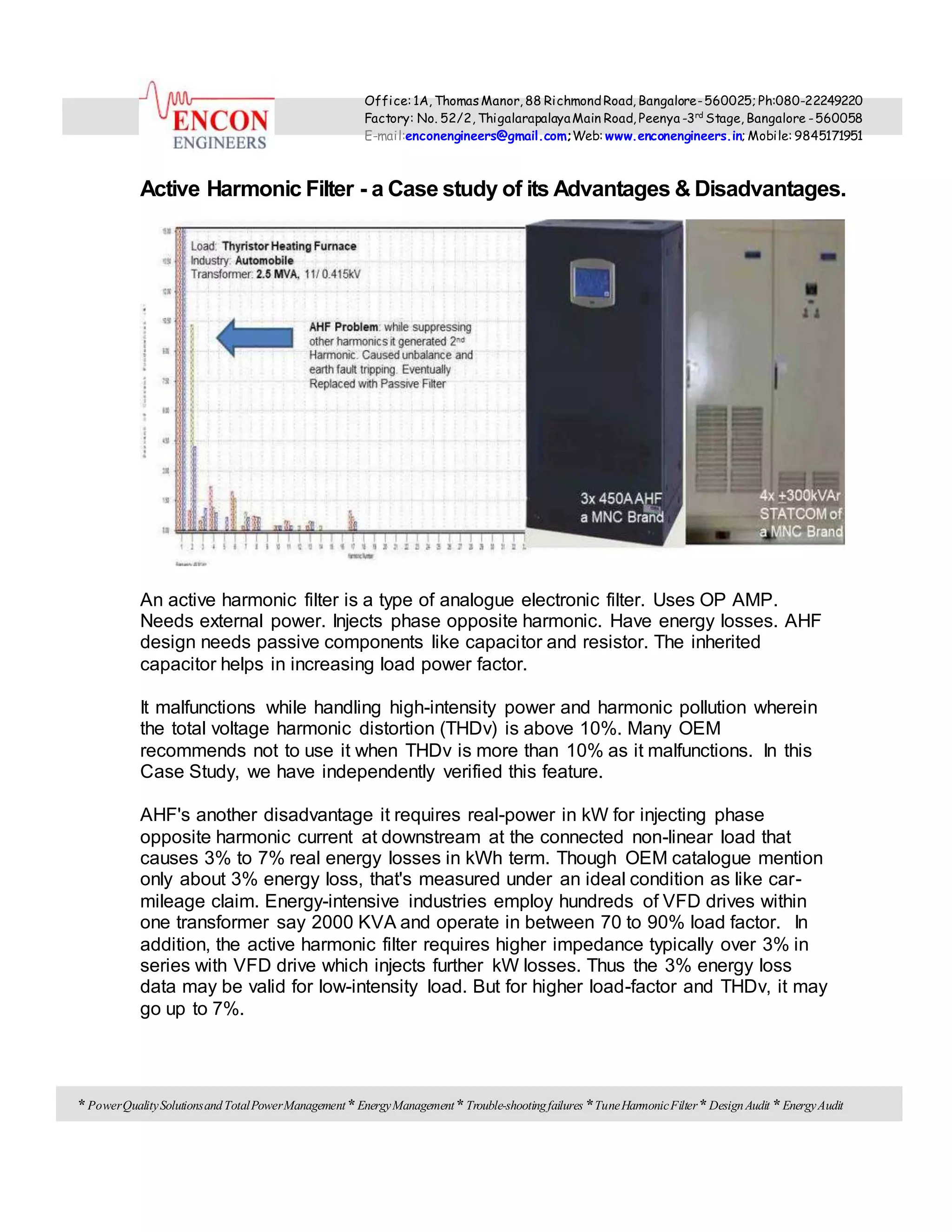 Active Harmonic Filter vs Passive | Installation Catalogue | DOCX