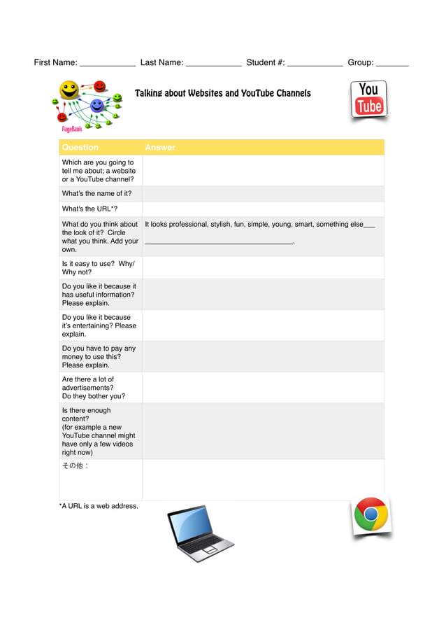 Website and youtube channel worksheet | PDF