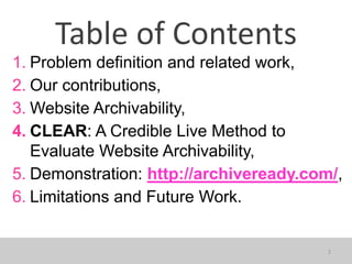 CLEAR: a Credible Live Evaluation Method of Website Archivability ...