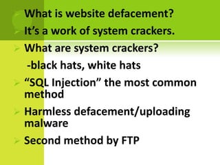 Website attack n defacement n its control measures | PPTX