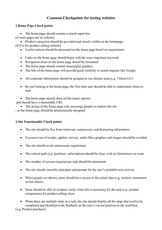 Common Checkpoints for testing websites | DOC