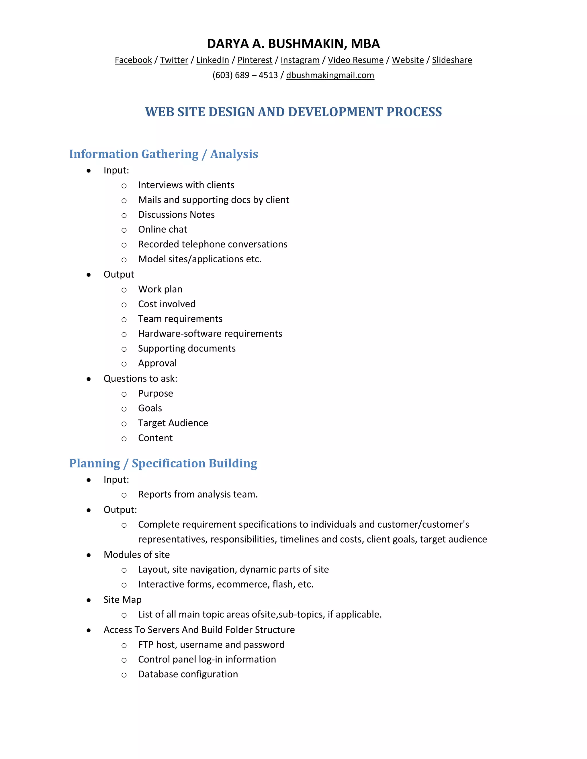 Web Site Design and Development Process | PDF