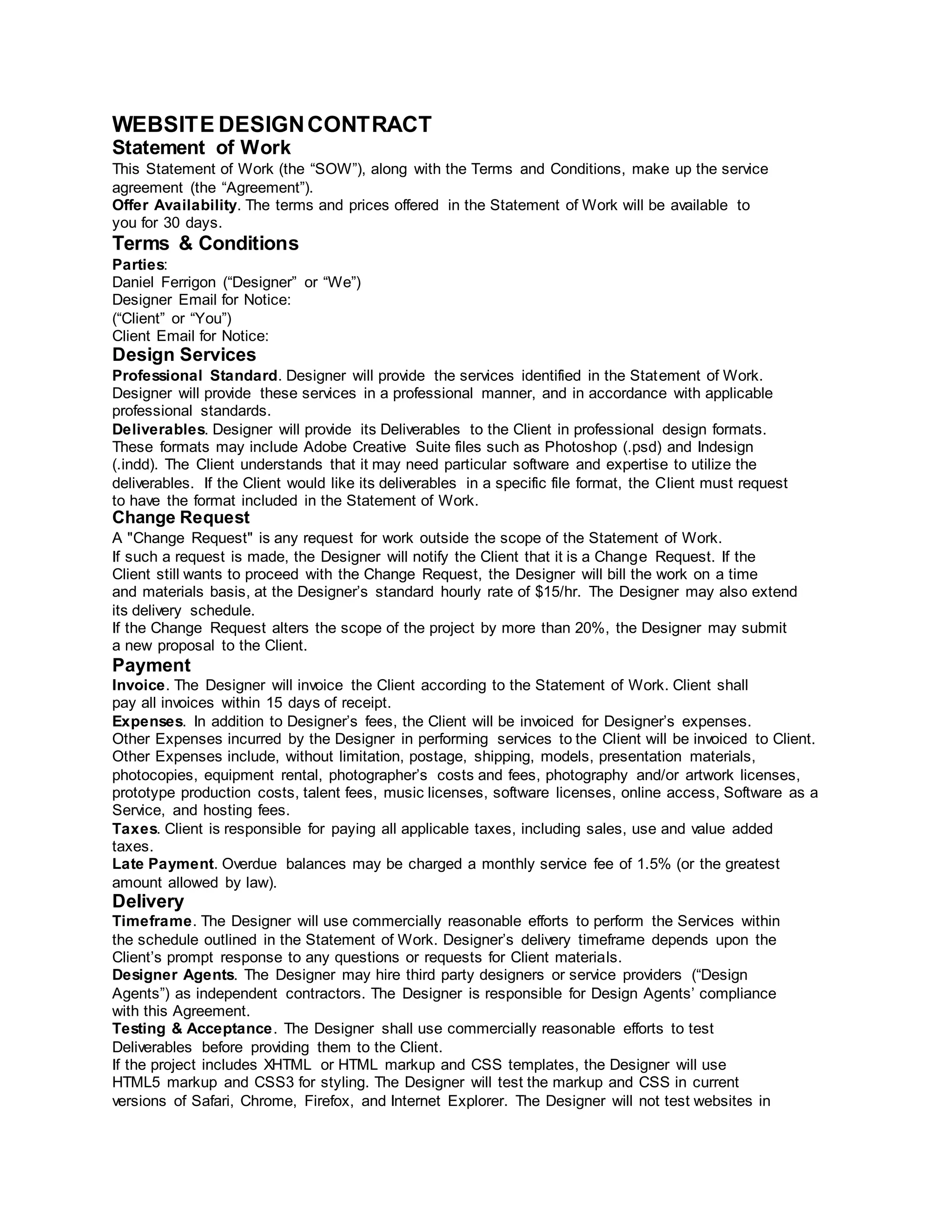 Sample Web Design Contract - Ferrigon Media | DOCX