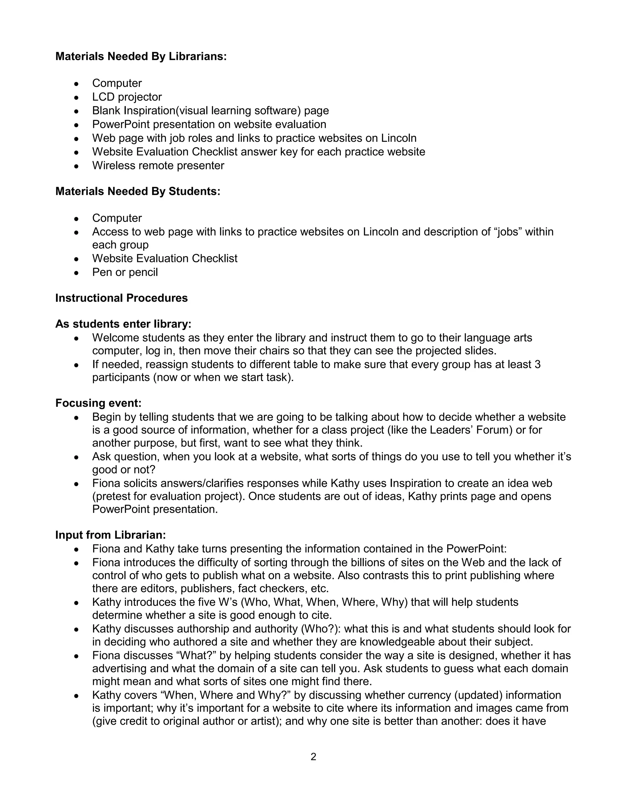 Website Evaluation Lesson Plan | DOCX