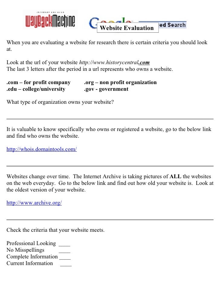 Website Evaluation website-evaluation