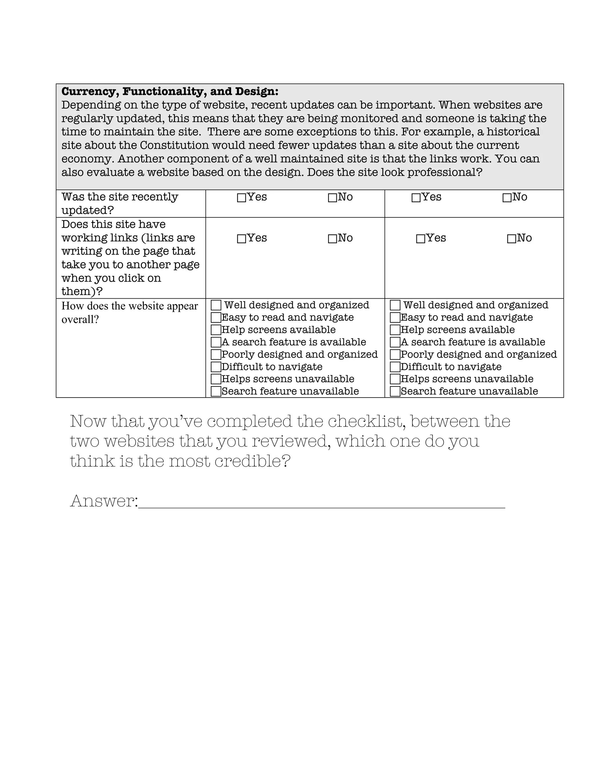 Website evaluation checklist | PDF