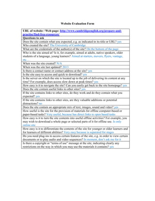 Website evaluation form | PDF