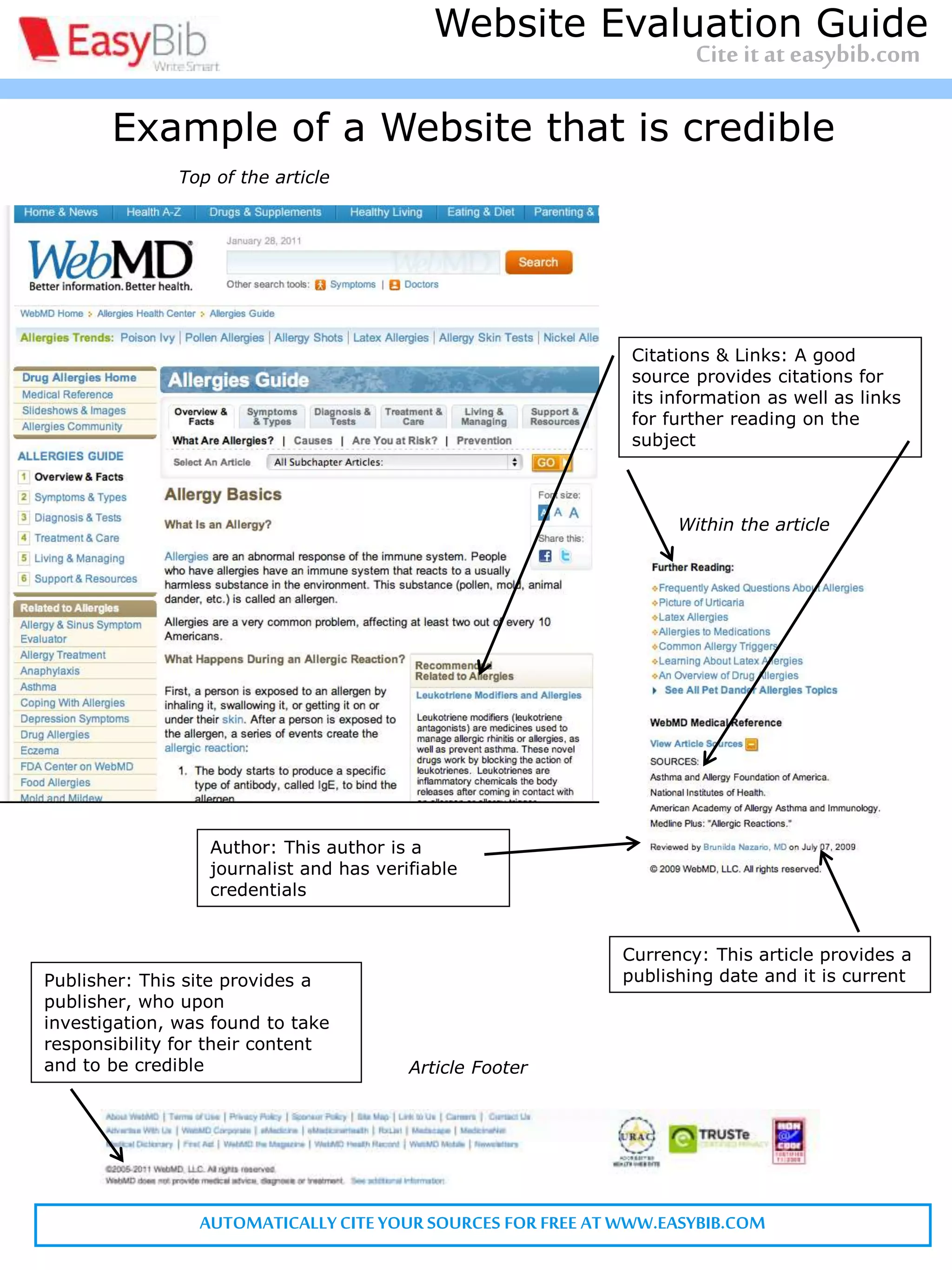 EasyBib: Website Evaluation Guide | PPTX