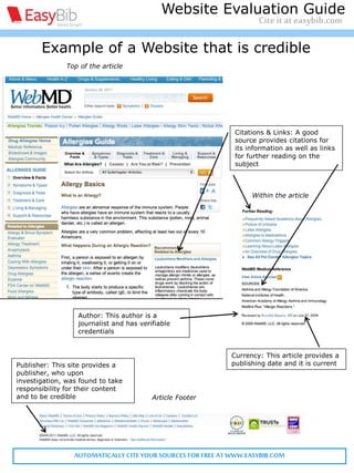 EasyBib: Website Evaluation Guide | PPTX